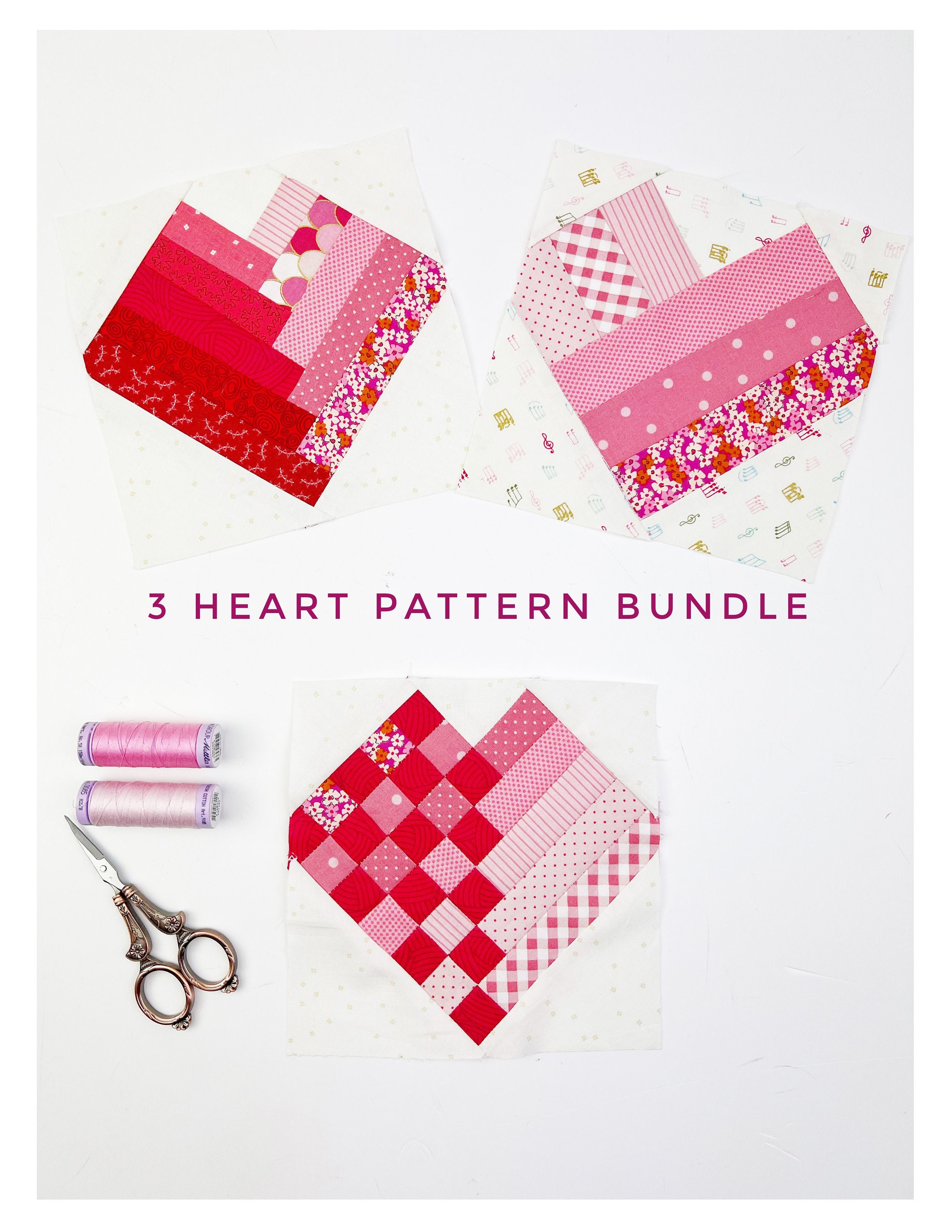 3 Heart Pattern Bundle, 4-6 Sizes Each, PDF Instant Download ...