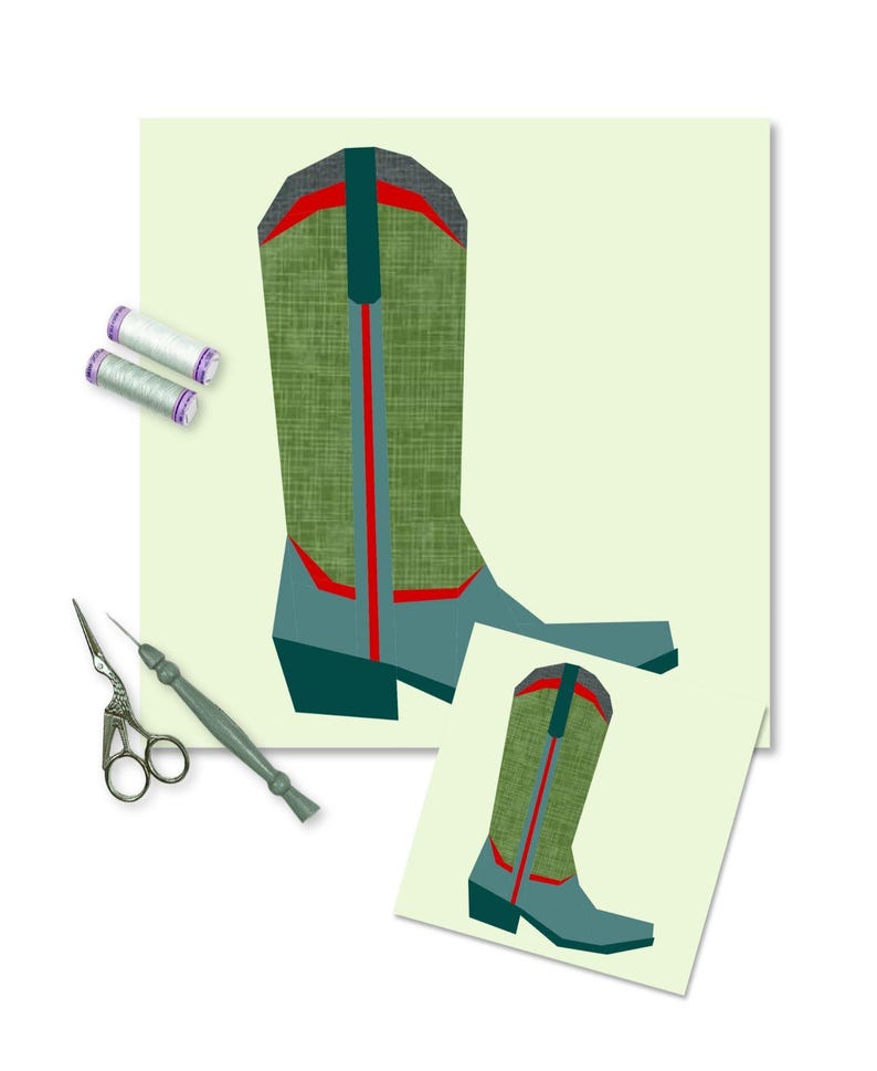 Cowboy Boot Quilt Block Pattern, 5 Sizes PDF Instant Download, FPP ...
