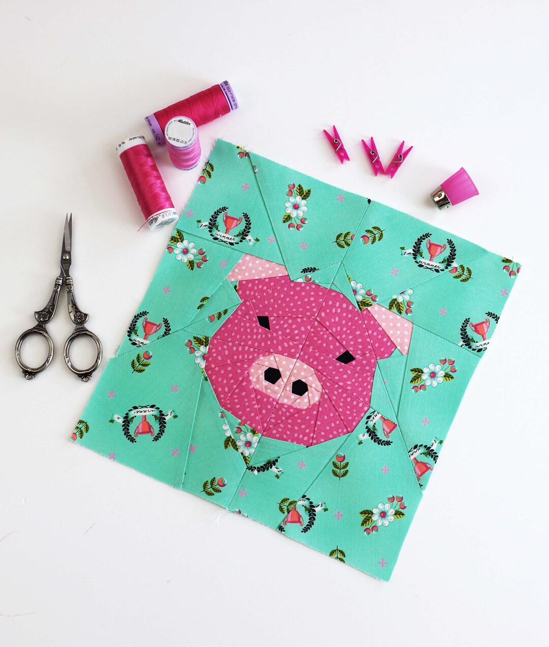 Piggy Quilt Block Pattern, Pig Portrait Pattern, PDF Instant Download ...