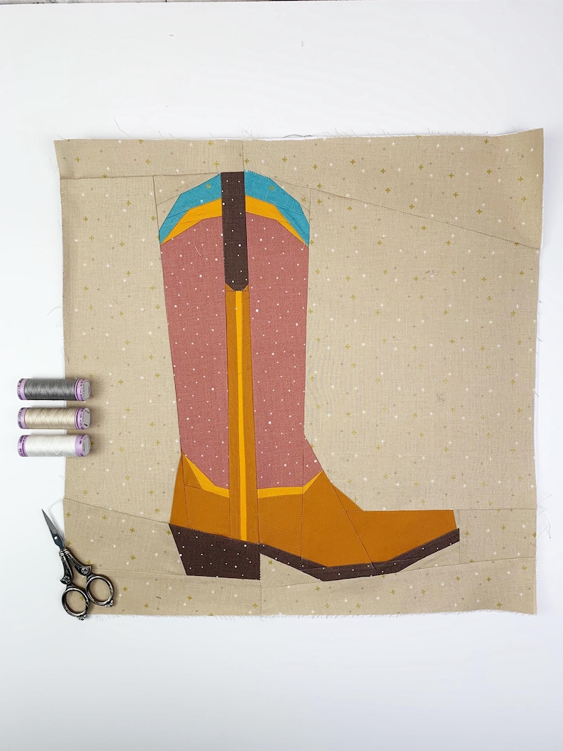 Cowboy Boot Quilt Block Pattern, 5 Sizes PDF Instant Download, FPP ...