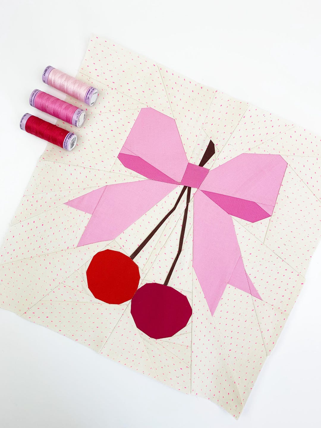 Cherries With Bow Quilt Block Pattern, PDF Instant Download, Foundation ...