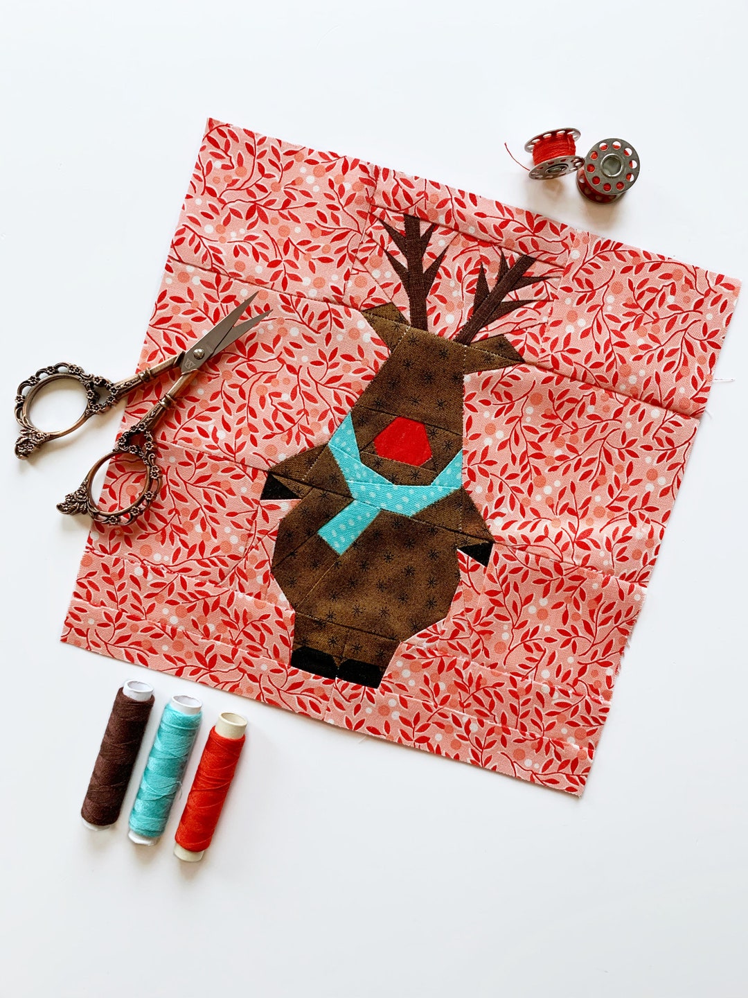 Rudolph Quilt Block Pattern, 4 Sizes Rudolf the Red Nose Reindeer ...