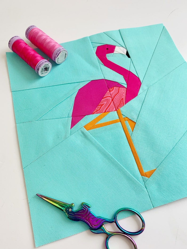 Flamingo Quilt Block Pattern, 3 Sizes PDF Instant Download, Foundation ...