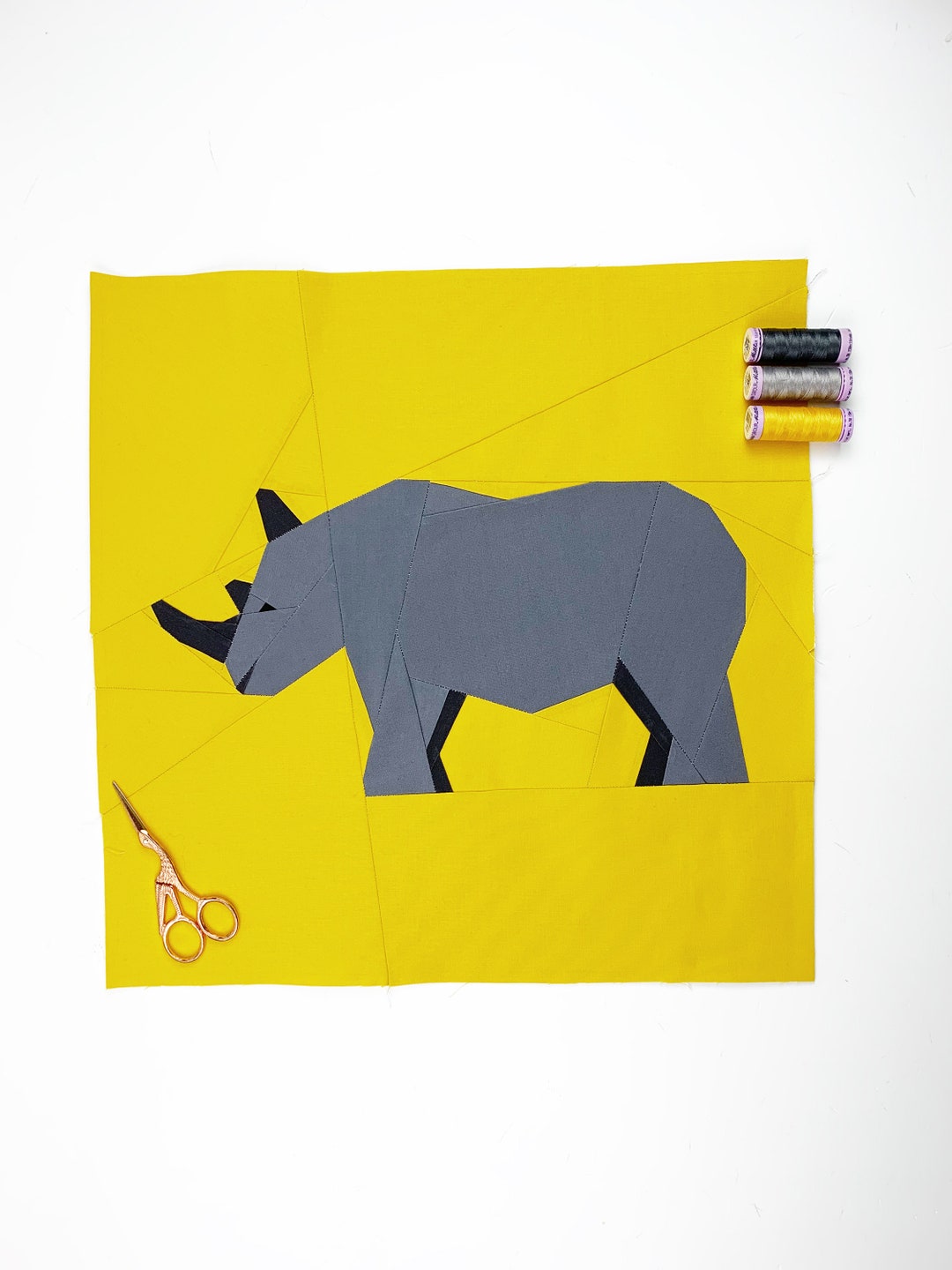 Rhinoceros Quilt Block Pattern, 4 Sizes Animal Pattern, PDF Instant ...