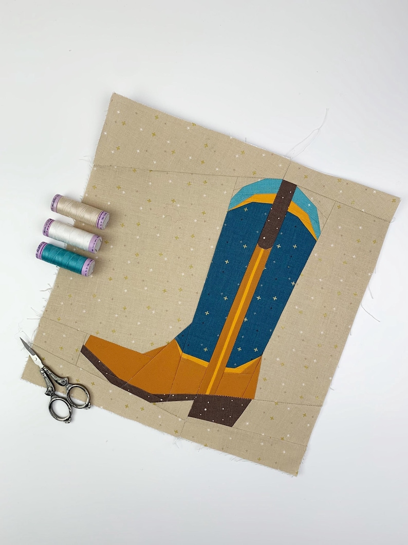 Cowboy Boot Quilt Block Pattern, 5 Sizes PDF Instant Download, FPP ...