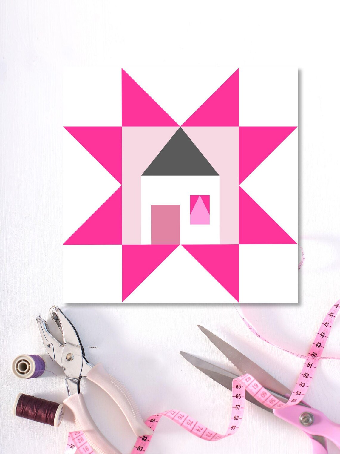 House in Sawtooth Star Quilt Block: FPP Pattern, 5 Sizes (PDF Pattern ...