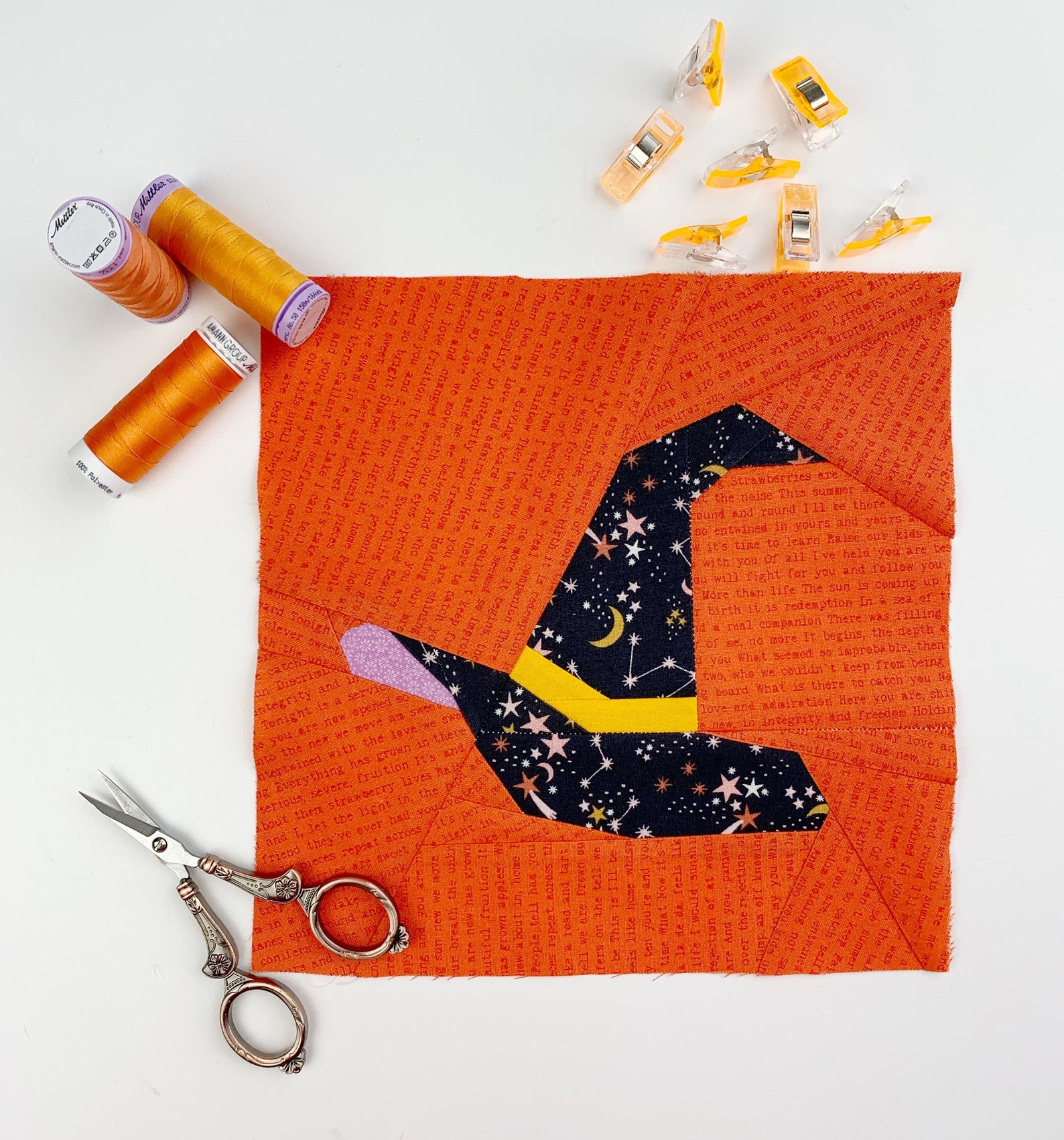 Witch Hat Quilt Block Pattern, 5 Sizes, Halloween FPP (PDF Download) - Etsy