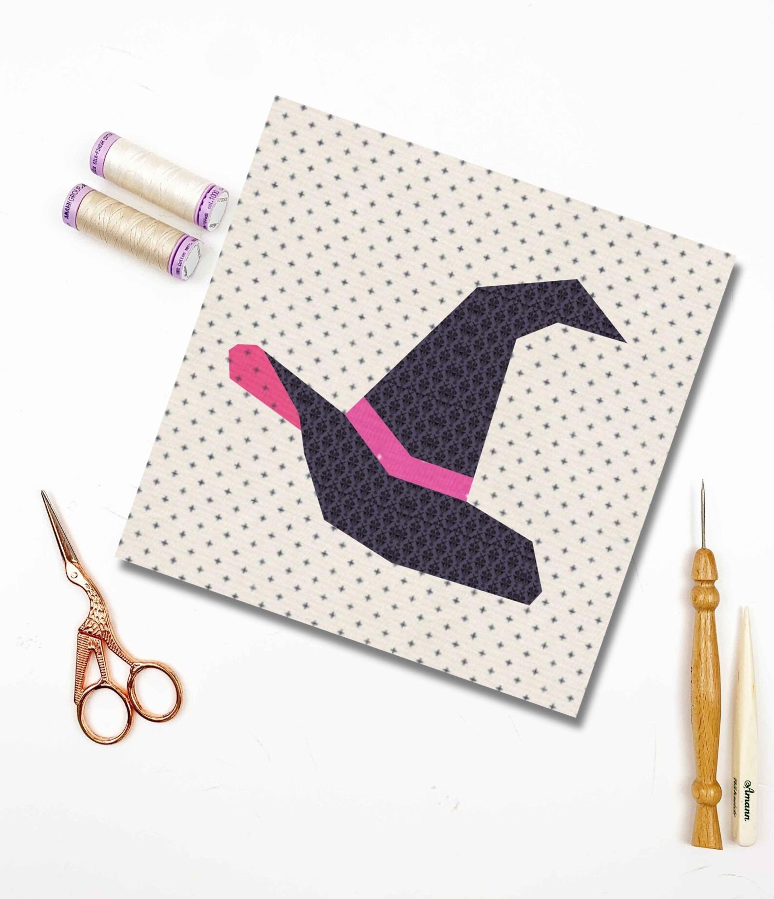 Witch Hat Quilt Block Pattern, 5 Sizes, Halloween FPP (PDF Download) - Etsy