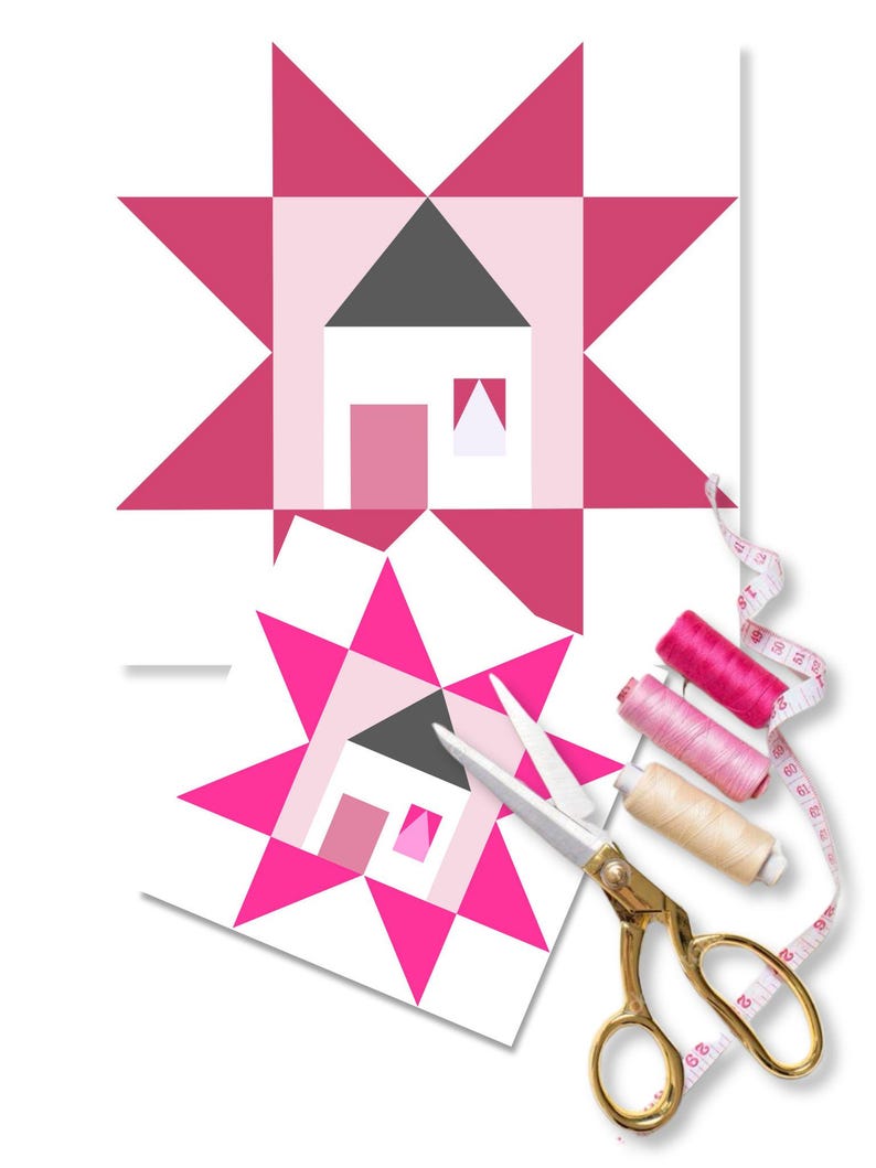 House in Star 5 Sizes Quilt Block: FPP Pattern, (PDF Pattern) - Etsy