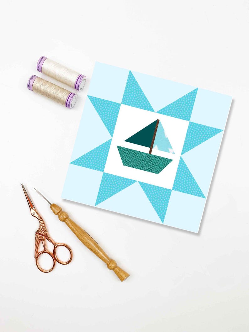 Boat in a Star 5 Sizes Quilt Block Pattern: Foundation Paper Pieced ...