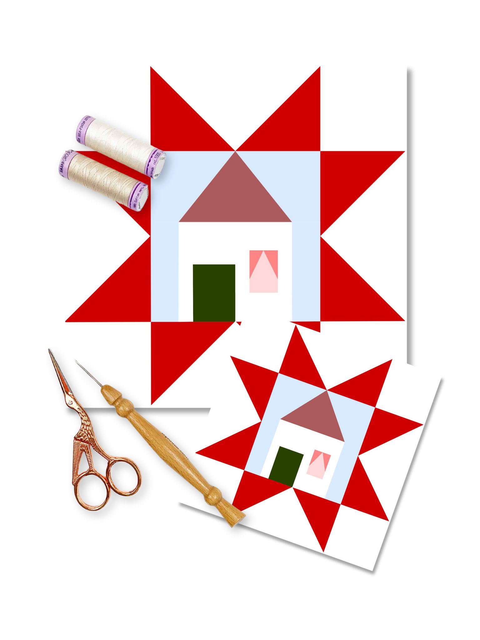 House in Sawtooth Star Quilt Block: FPP Pattern, 5 Sizes (PDF Pattern ...