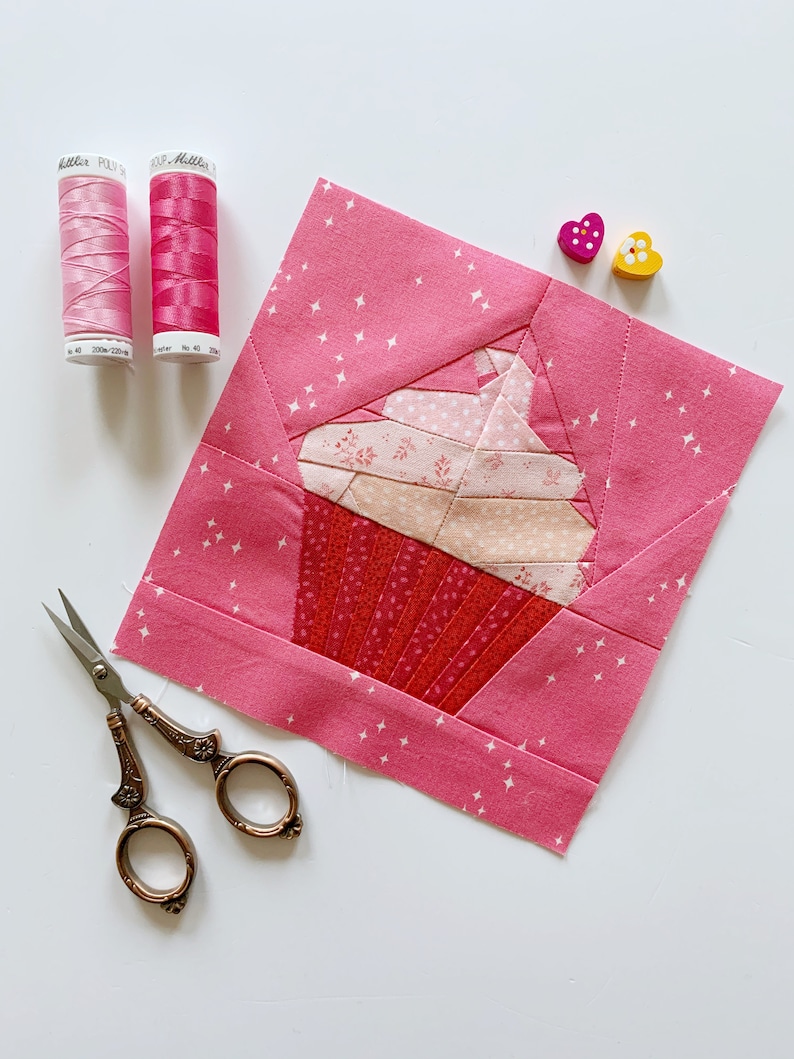 Cupcake Quilt Block Pattern, 4 Sizes PDF Instant Download, Foundation ...
