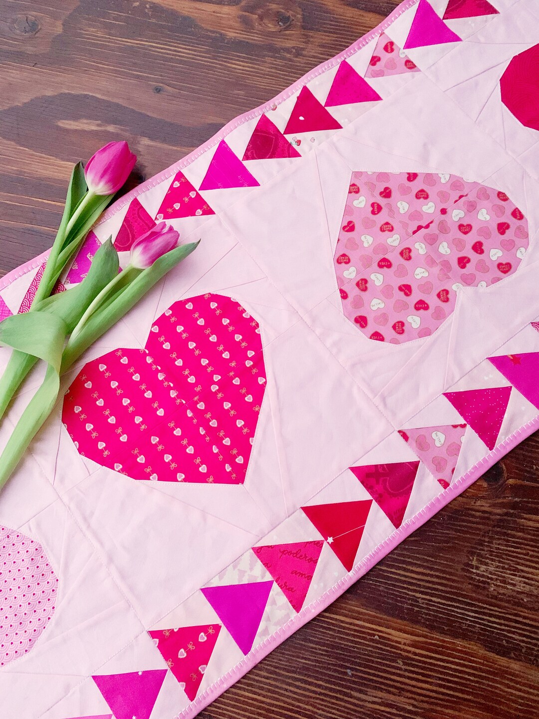 Heart Table Runner Pattern: Valentines Day Patchwork Quilt (PDF Pattern ...