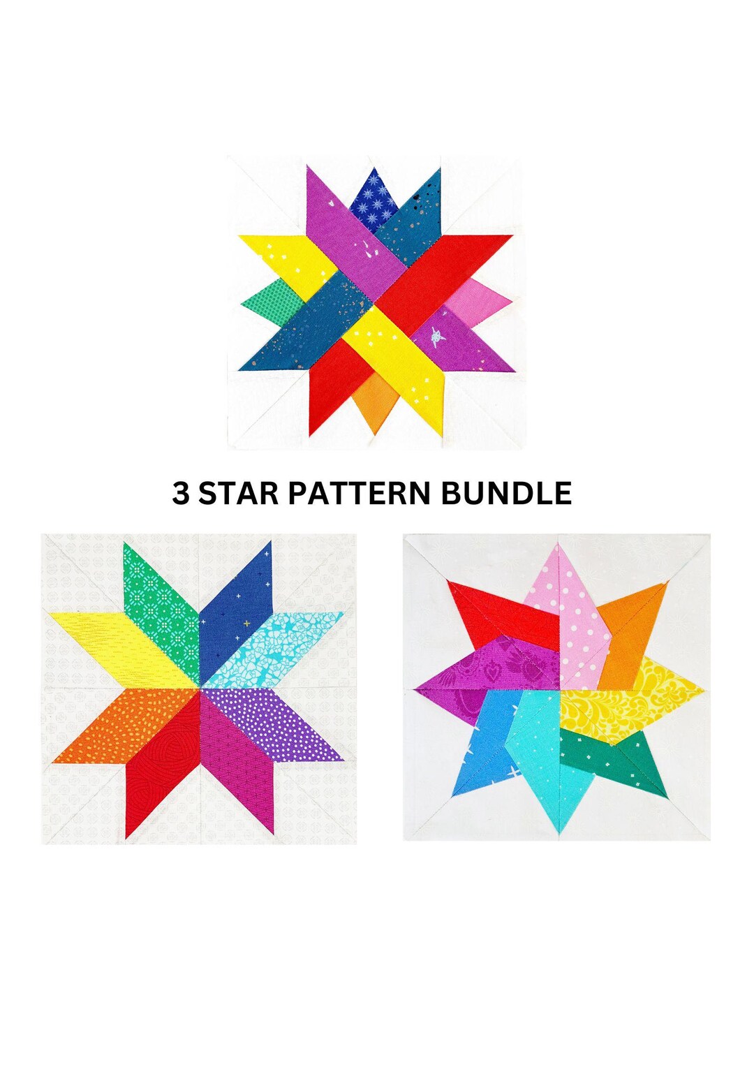 3 Star Pattern Bundle, 5 Sizes Each PDF Instant Download, Foundation ...