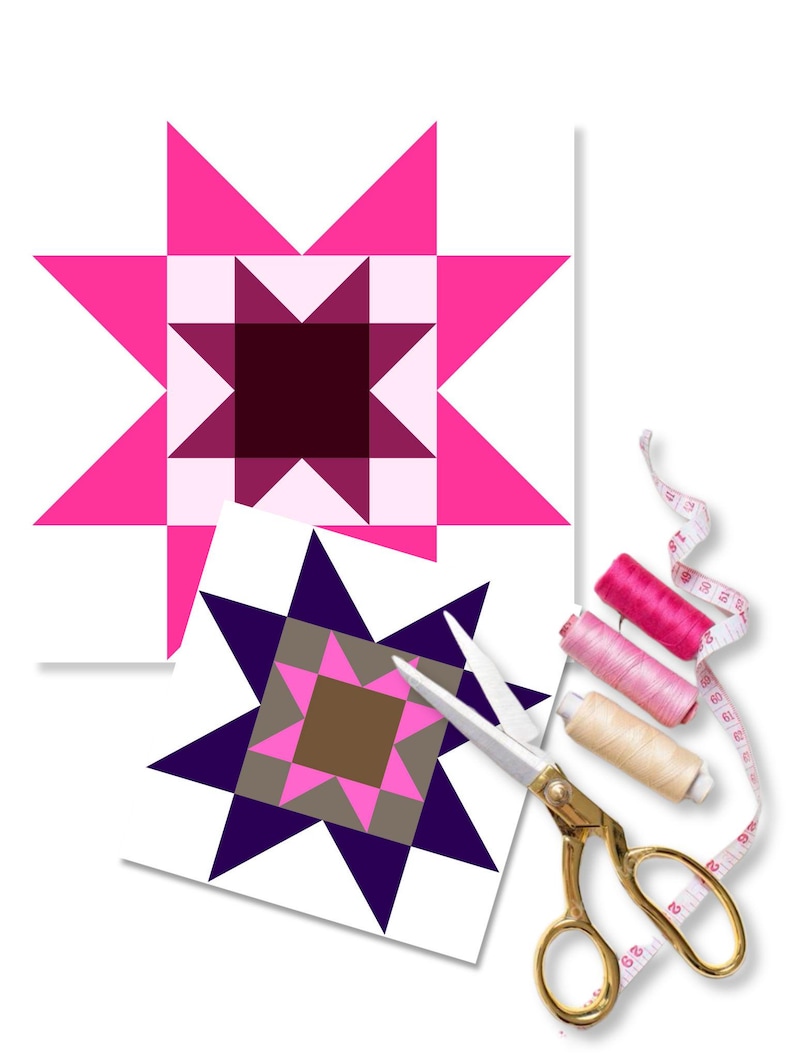Star in Star 5 Sizes Quilt Block Pattern: Sawtooth FPP (PDF Download ...