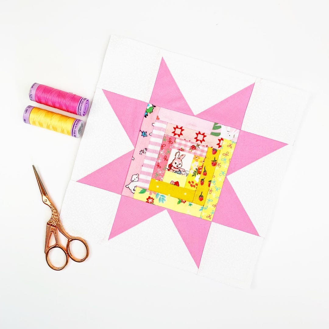 Blocco trapuntato Log Cabin Star: modello di carta per patchwork con base a dente di sega ...