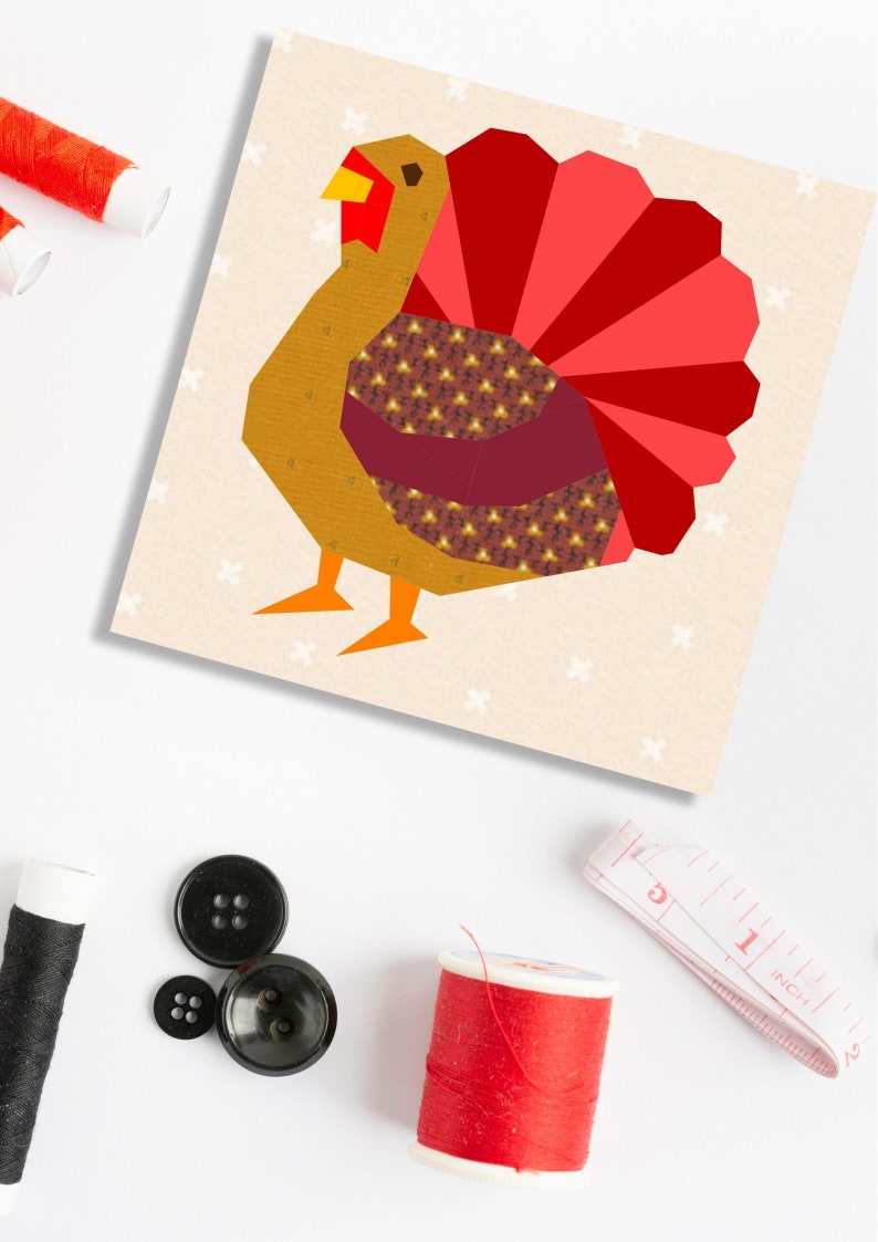 Turkey Quilt Block Pattern, 4 Sizes, Thanksgiving Decor (PDF Download ...