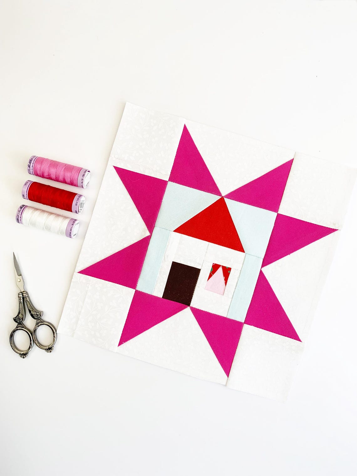 House in Sawtooth Star Quilt Block: FPP Pattern, 5 Sizes (PDF Pattern ...
