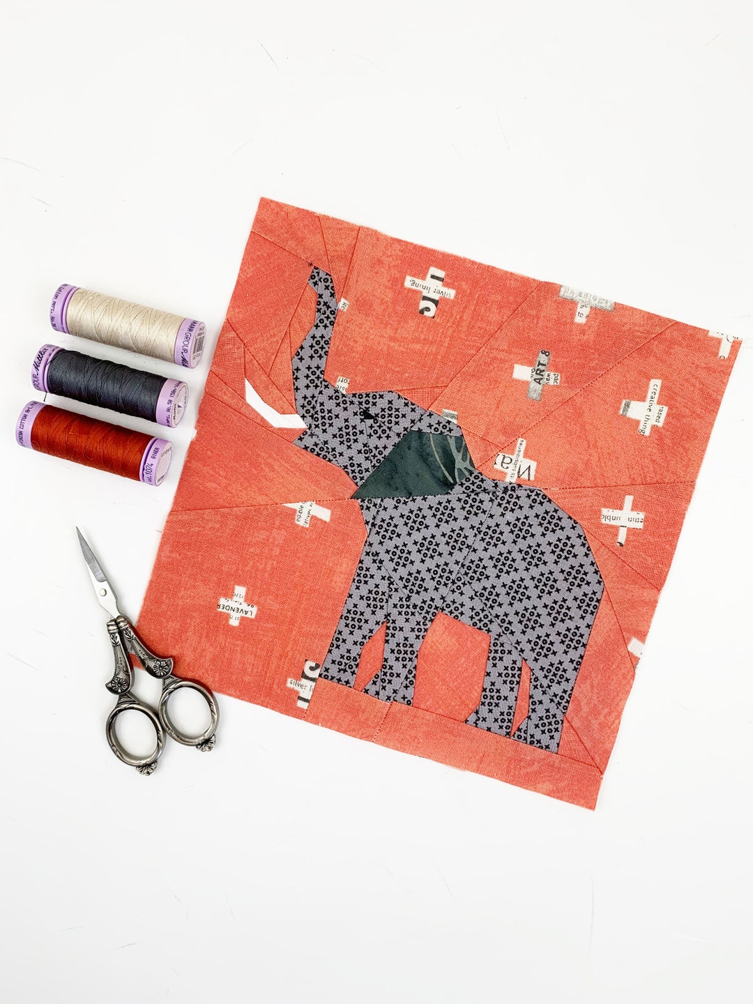 Elephant , 3 Sizes Quilt Block Pattern: Foundation Paper Piecing (PDF ...