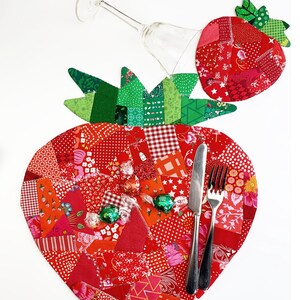 Strawberry Placemat Sewing Pattern: Patchwork Coaster & Hot Pad (PDF ...