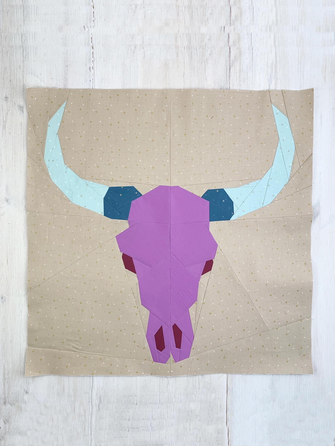 Longhorn Skull Quilt Block Pattern: FPP Southwestern Patchwork (PDF ...