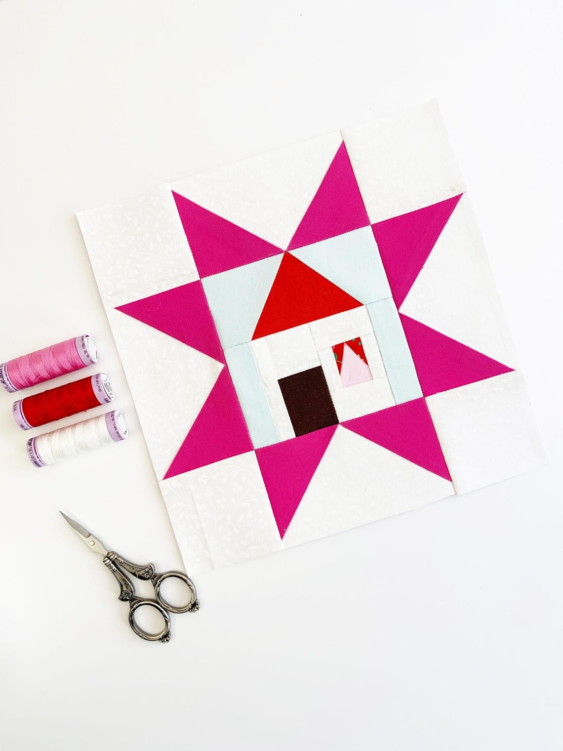 House in Sawtooth Star Quilt Block: FPP Pattern, 5 Sizes (PDF Pattern ...