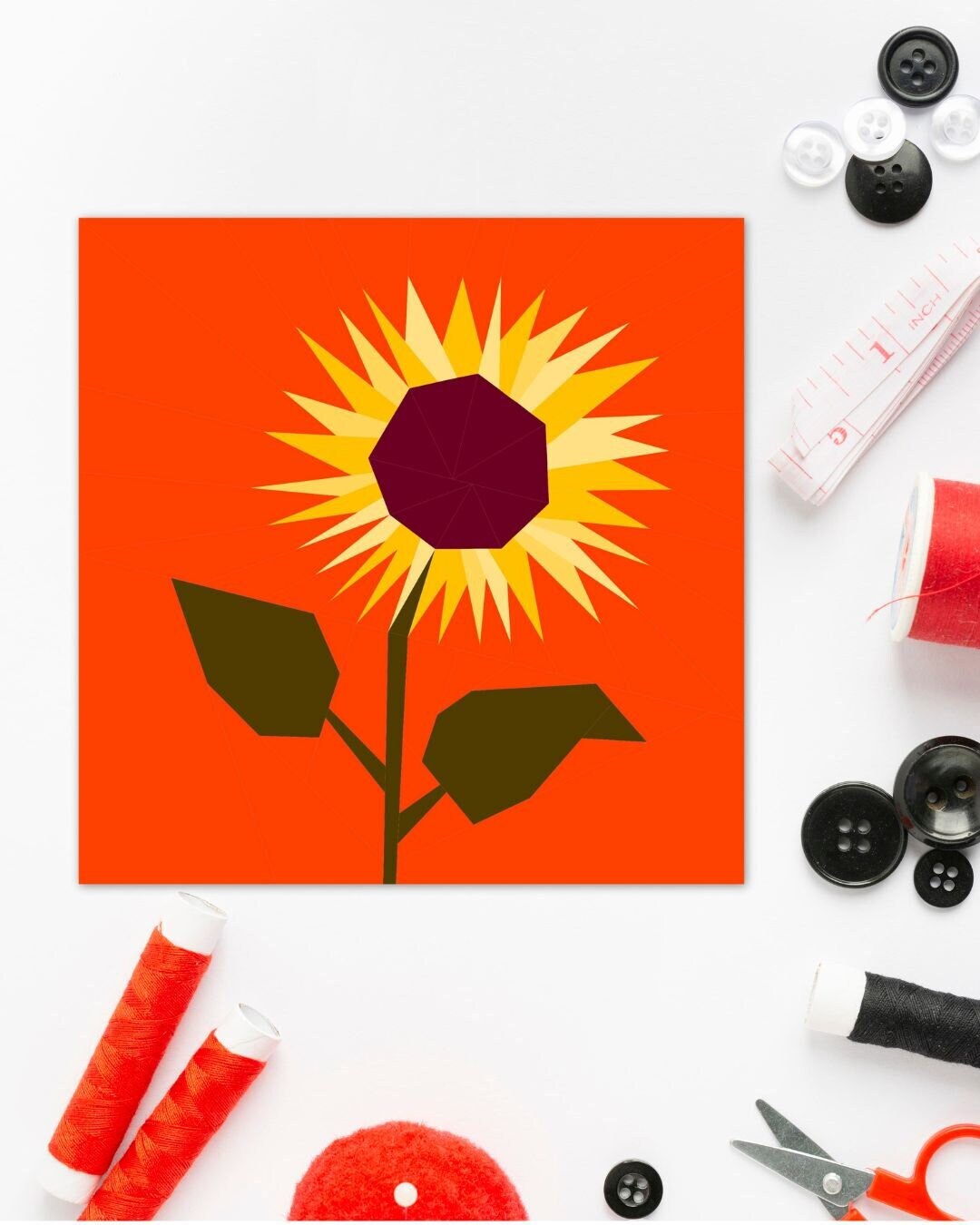 Sunflower Quilt Block Pattern, 4 Sizes PDF Instant Download, Foundation ...