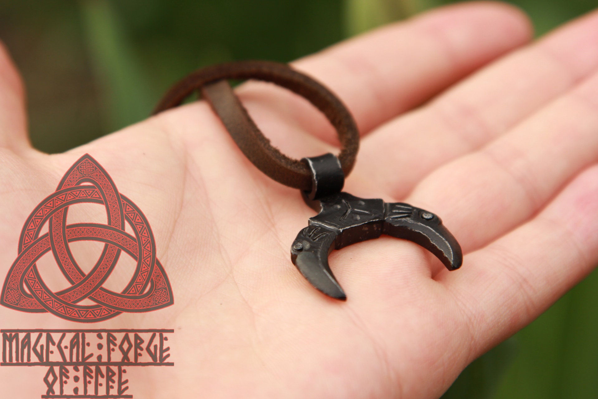 Hand forged Huginn Muninn Moon pendant Iron Viking necklace | Etsy