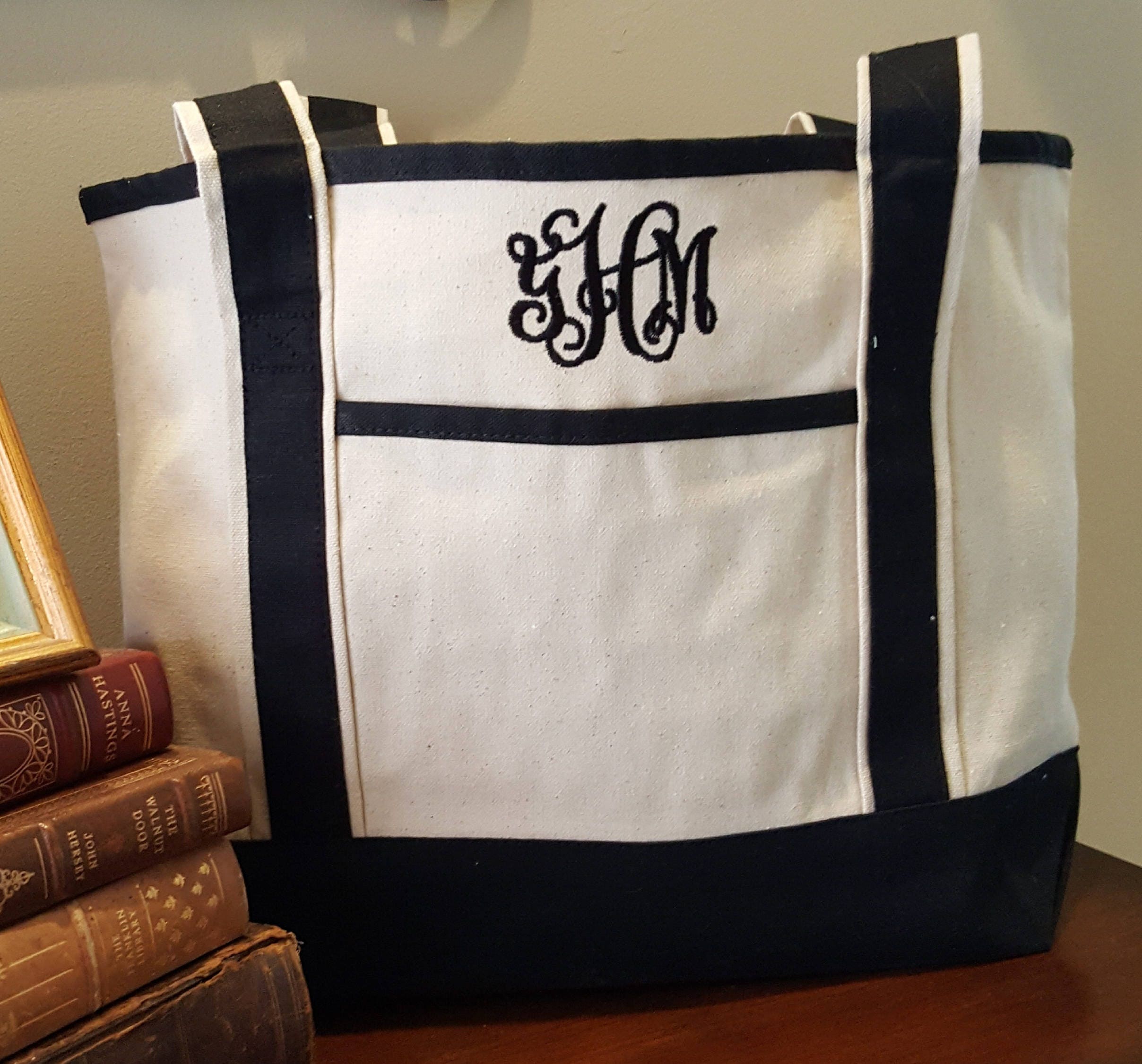 MONOGRAMMED CANVAS TOTE Bag- Monogram Gift for Her- Monogram Bridesmaid ...