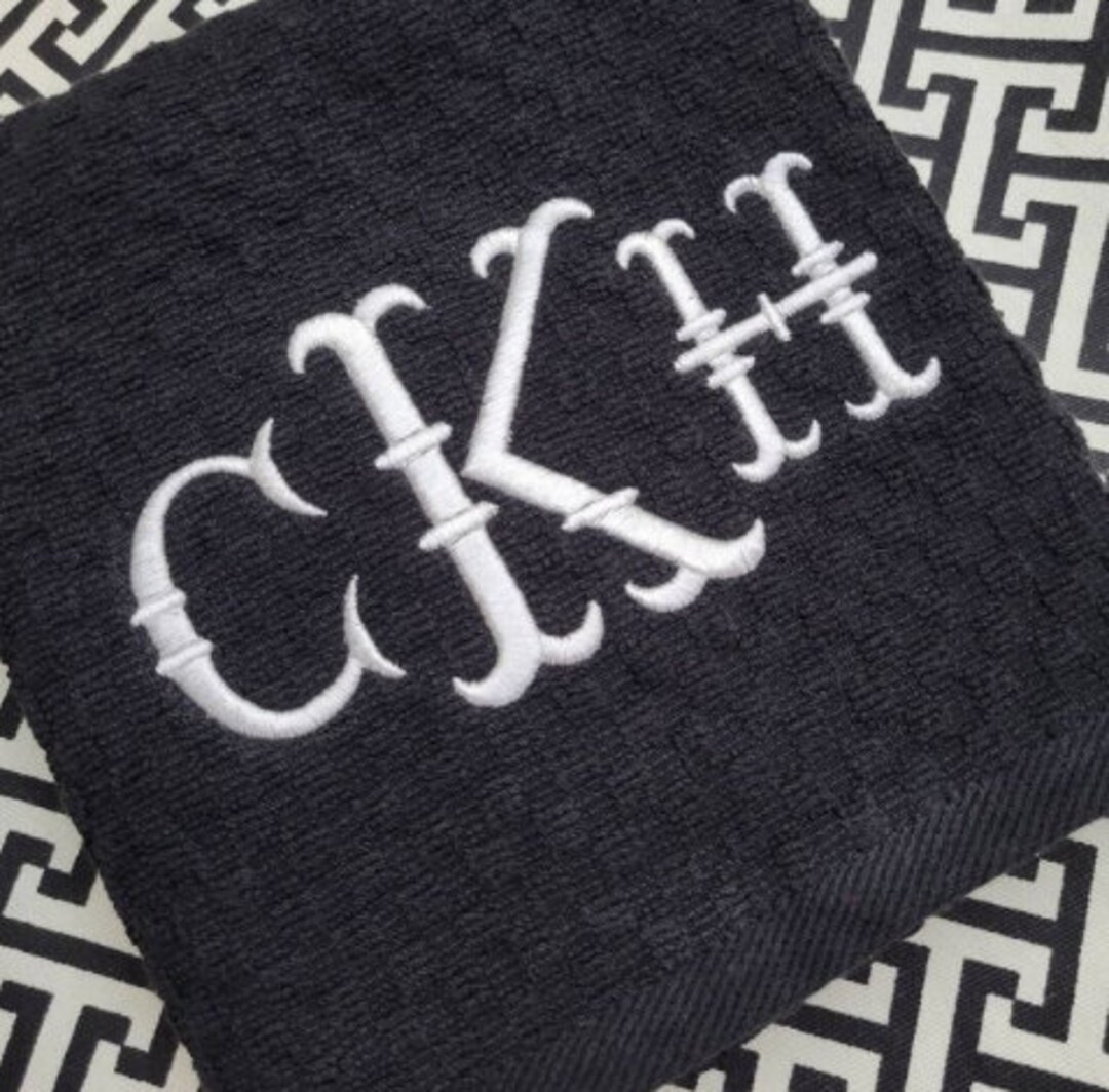 Monogram Kitchen Towel| Black Kitchen Towel| White Towel| Gray Hand ...