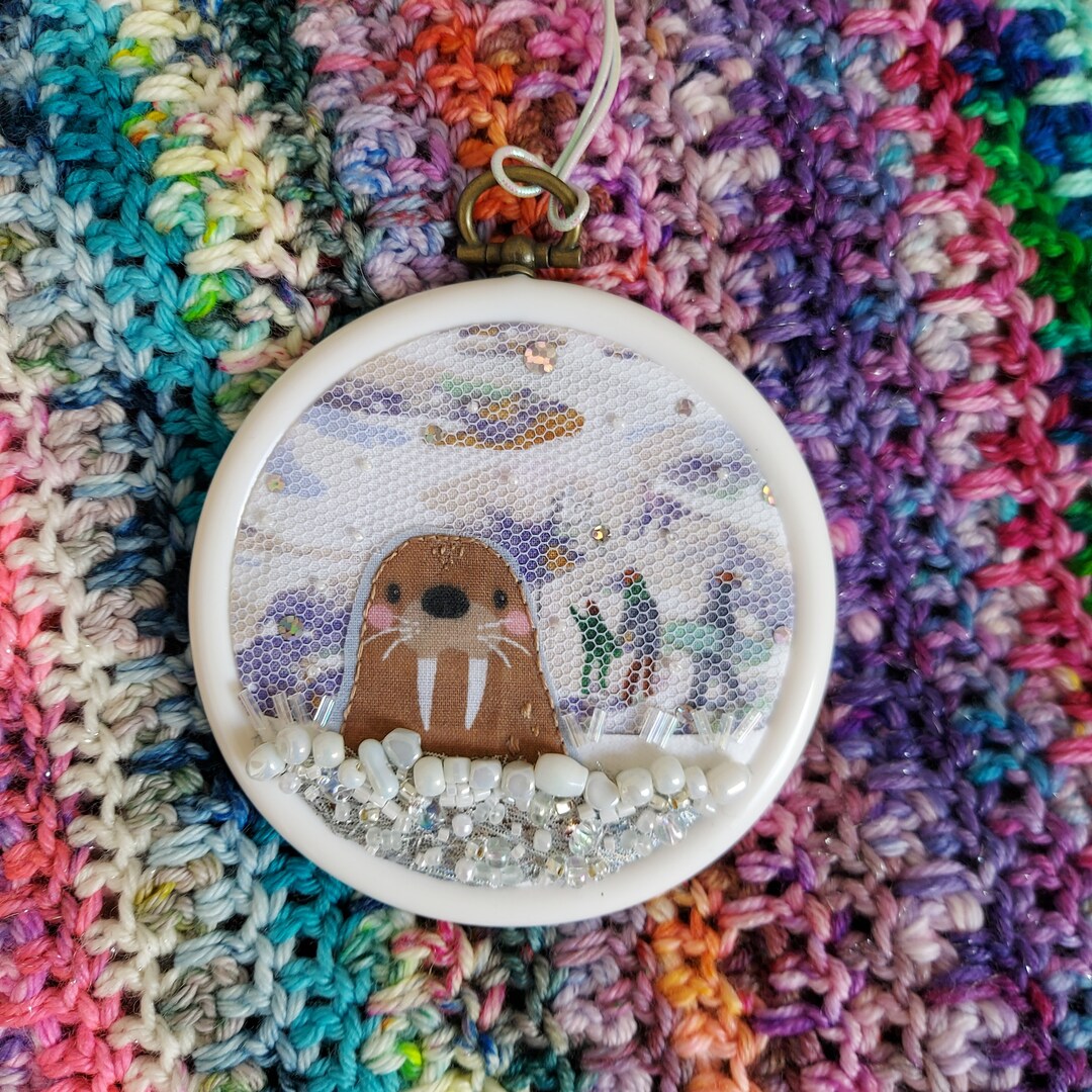 Walrus Art, Finished Embroidery Hoop Wall Art for Living Room, Cute Cubicle Decor, Whimsical Art ...
