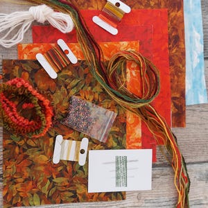 Autumn Landscape Fabric Collage Kit, Mindful Craft, Slow Stitch Therapy ...