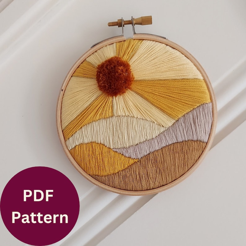 Sunset Landscape Embroidery Pattern PDF, Satin Stitch Embroidery ...