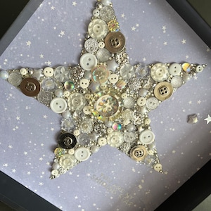 The Button Star, Button Framed Art, Star Theme Decor, Button Art Star ...