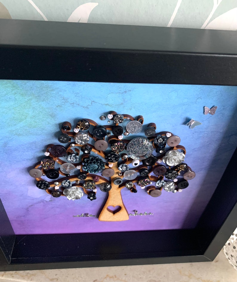 The Black Button Tree, Button Art, Tree Frame Gift, Black and Silver ...