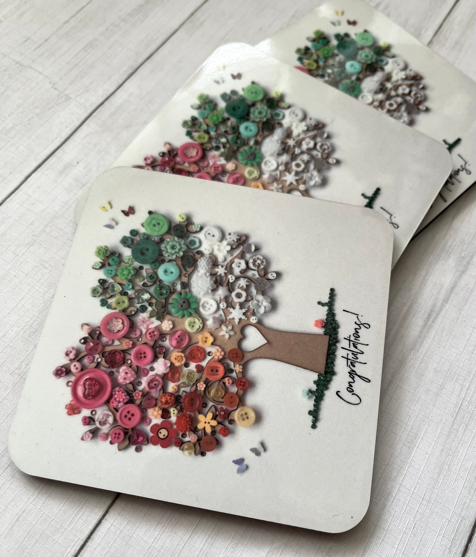 PRINTED (not 3D) Congratulations Tree Art Coaster, Cork Backed Coaster ...