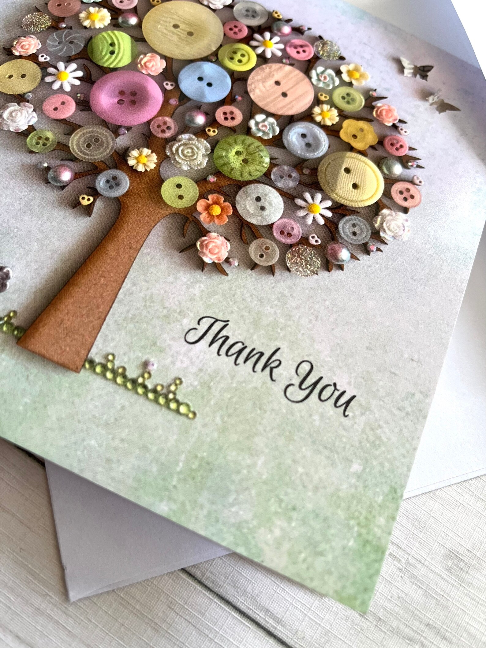 PRINTED Thank You Pastel Tree Art Cards, Flat Printed Cards, Pastel ...