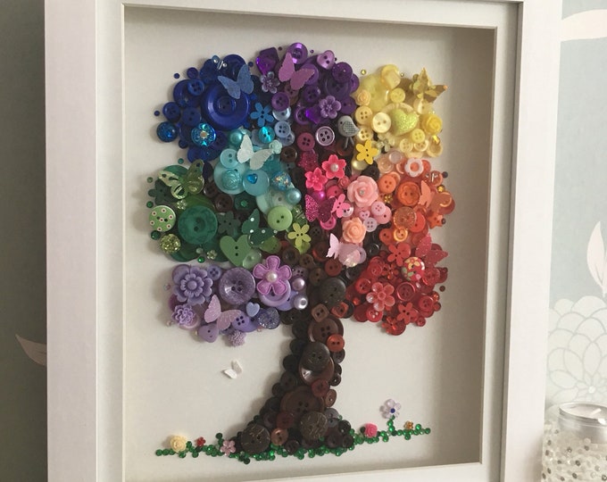 The Rainbow Tree, Button Art, Button Tree, Unique Gift, Rainbow Theme ...