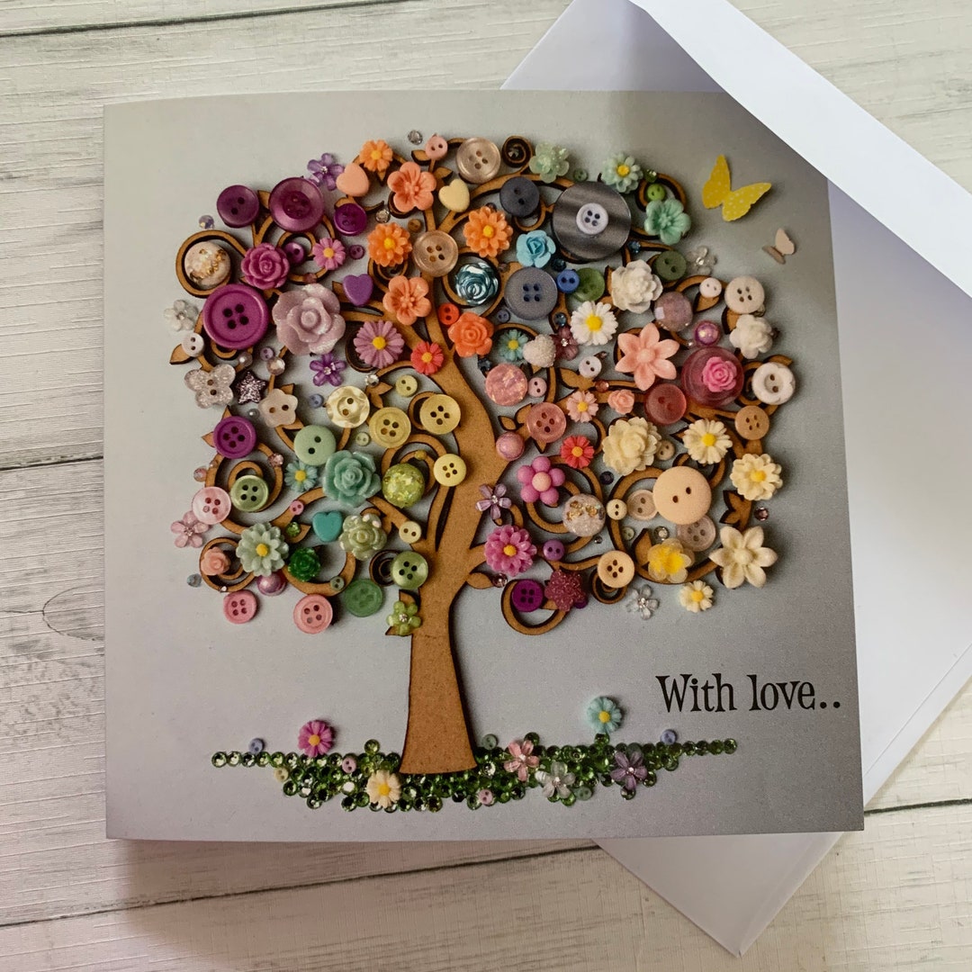 PRINTED Tree Art Card, With Love Card, Flat Printed Cards, Pastel Tree ...