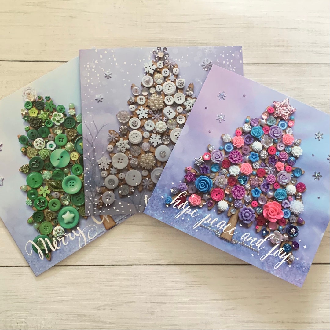 Set of 3 PRINTED Christmas Tree Cards, Printed Xmas Art Cards ...