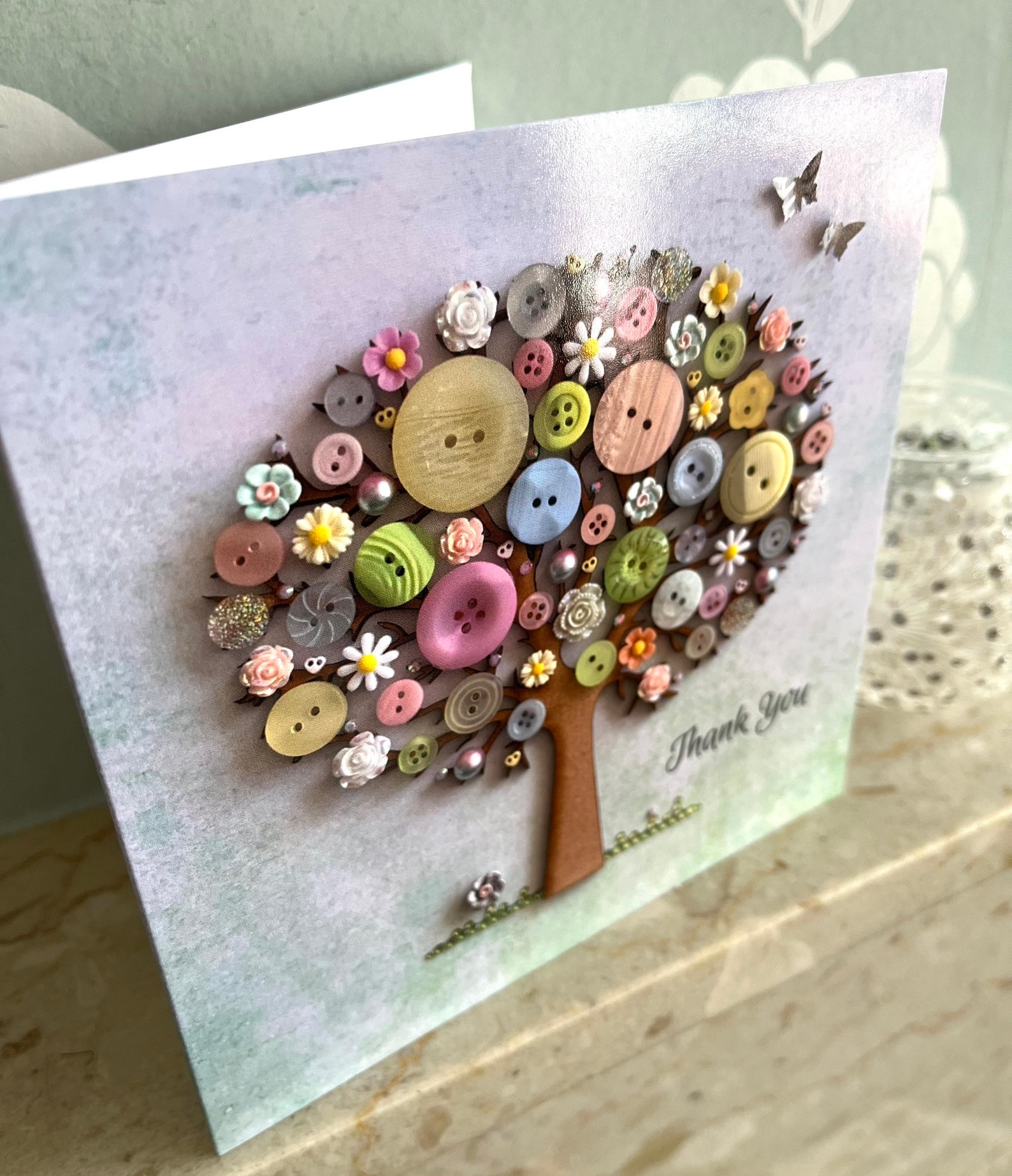 PRINTED Thank You Pastel Tree Art Cards, Flat Printed Cards, Pastel ...
