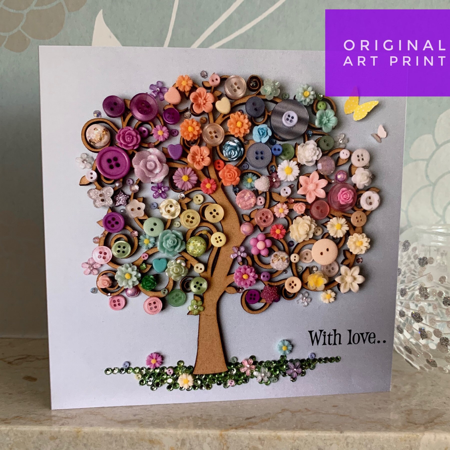 PRINTED Tree Art Card With Love Card Flat Printed Cards - Etsy UK