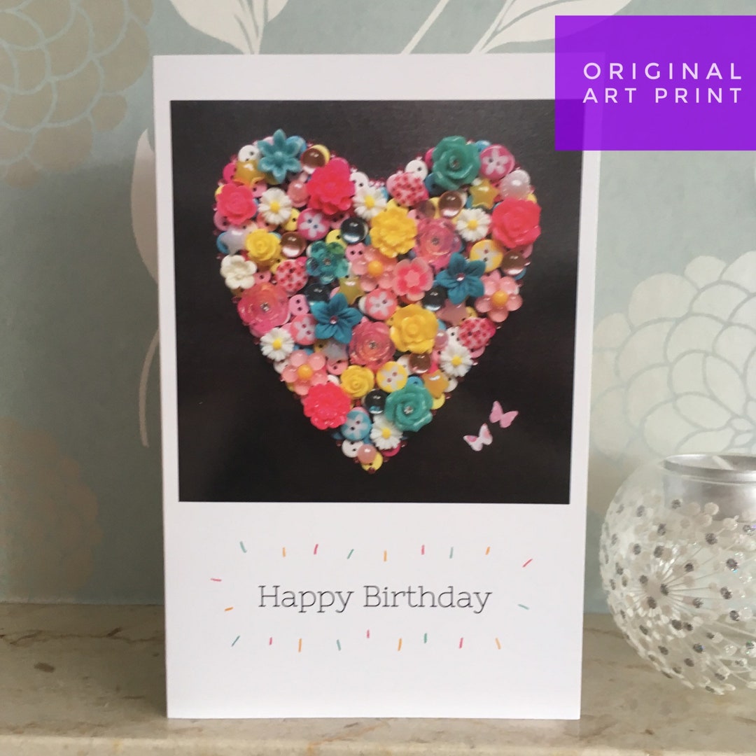 PRINTED Heart Birthday Cards Flat Printed Cards Heart Theme - Etsy