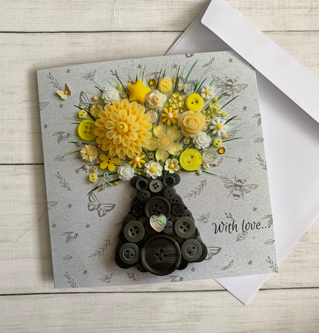 PRINTED With Love Flower Vase Print Card, With Love Card, Flat Printed ...