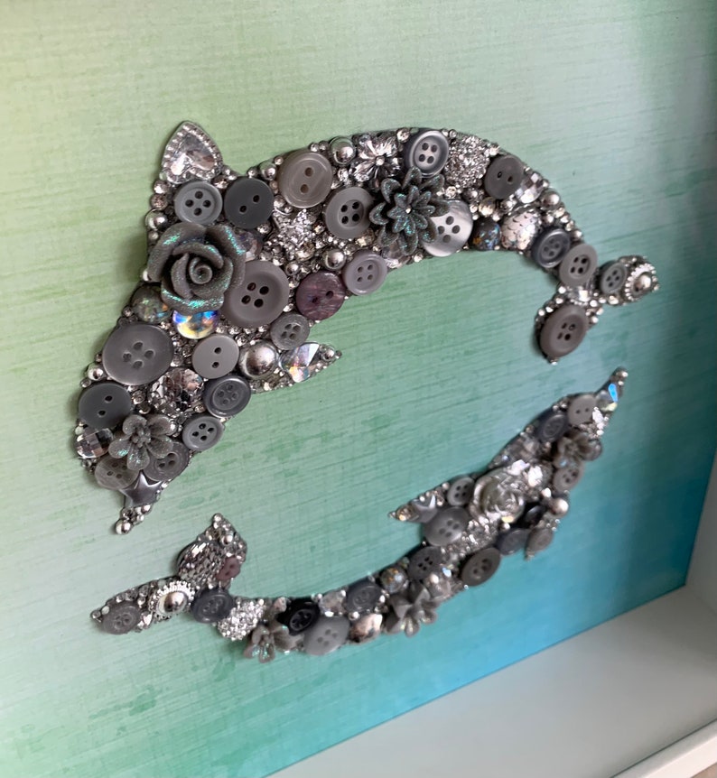 The Button Dolphins Silver Dolphin Wall Art Button Art - Etsy UK