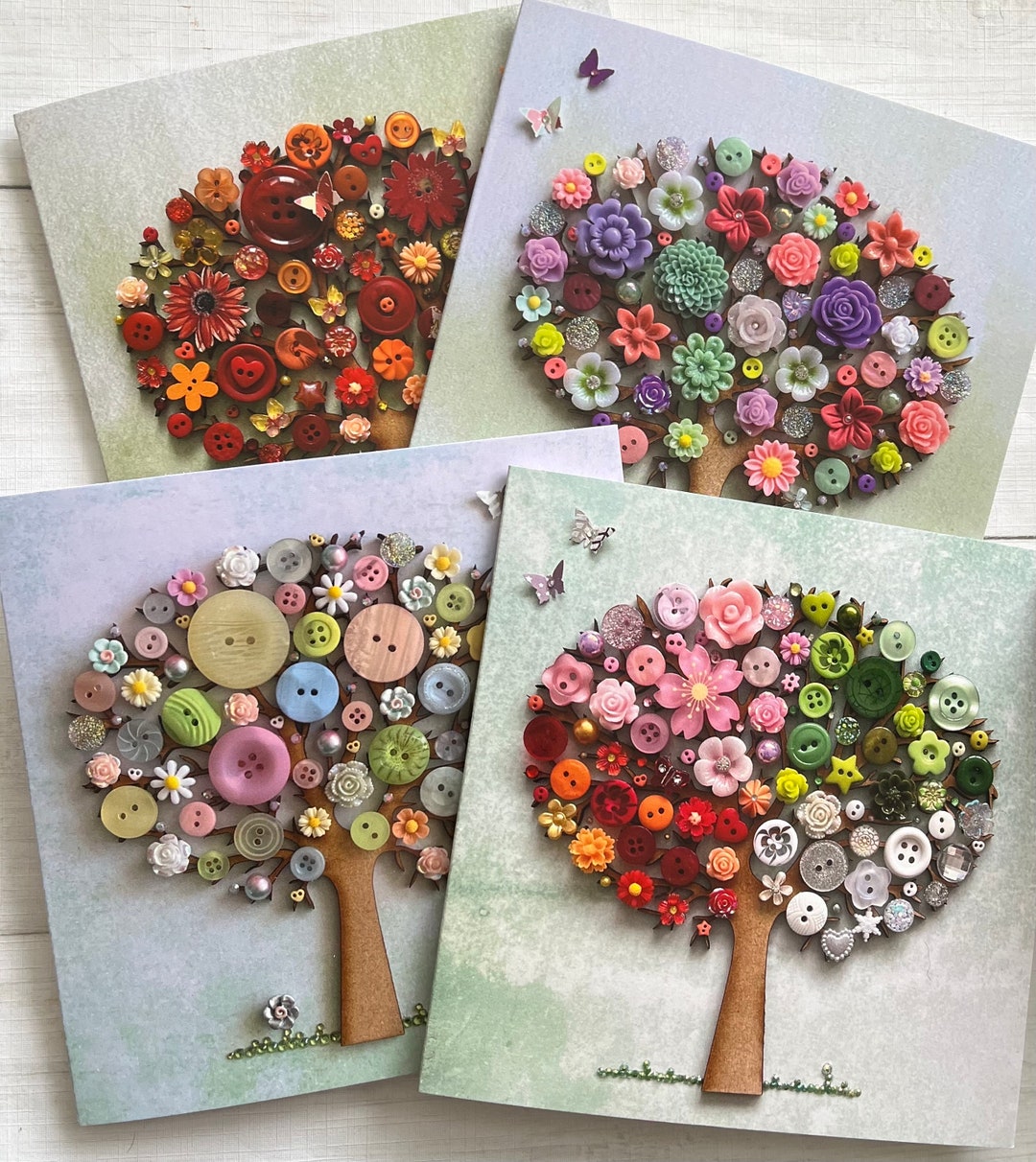 PRINTED (not 3D) Set of 4 Tree Art Cards, 14x14cm Tree Art Card Set ...