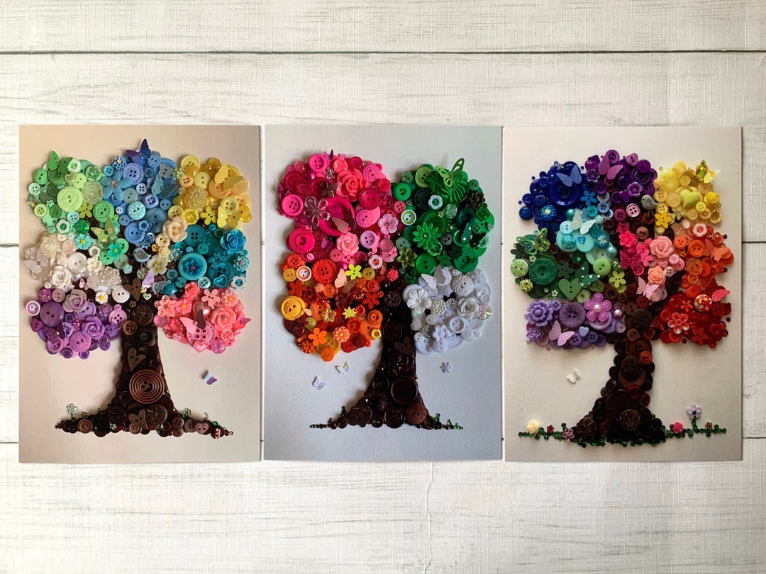 Set of 3 PRINTED (not 3D) Tree Postcards, Tree Art Postcard Pack ...