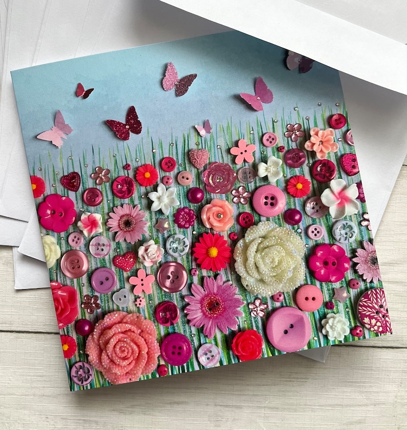 PRINTED Set of 5 Flower Meadow Cards, 14x14cm Floral Art Card Set ...