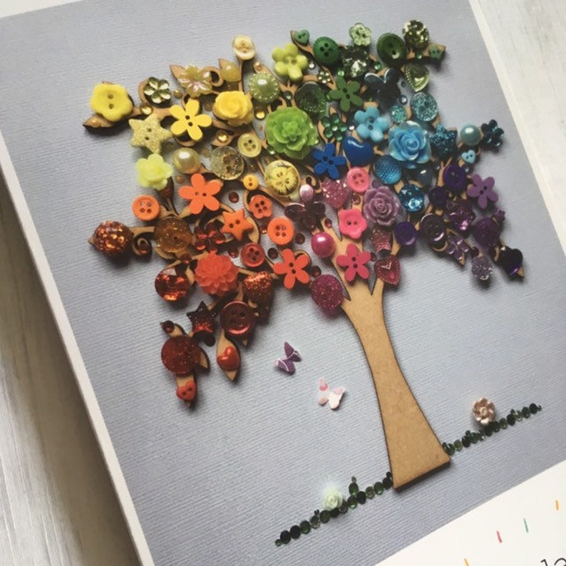 PRINTED Tree Birthday Cards, Art Print Card, Rainbow Theme Birthday ...