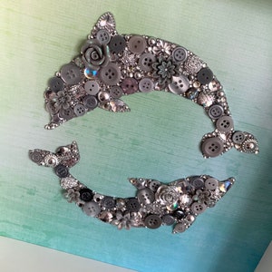 The Button Dolphins, Silver Dolphin Wall Art, Button Art Decor, Dolphin ...